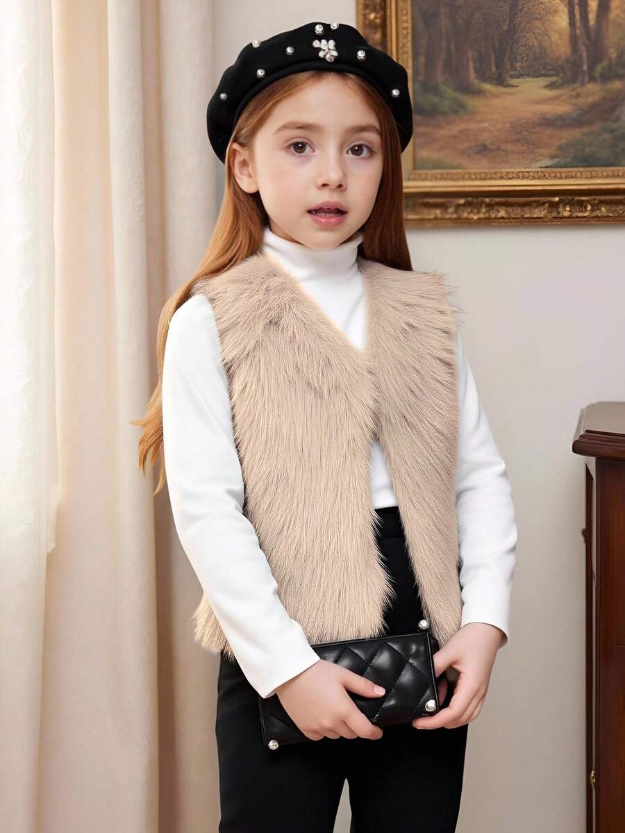 Elladie kids Young Girl Sleeveless Solid Color Jacket, Autumn/Winter ...