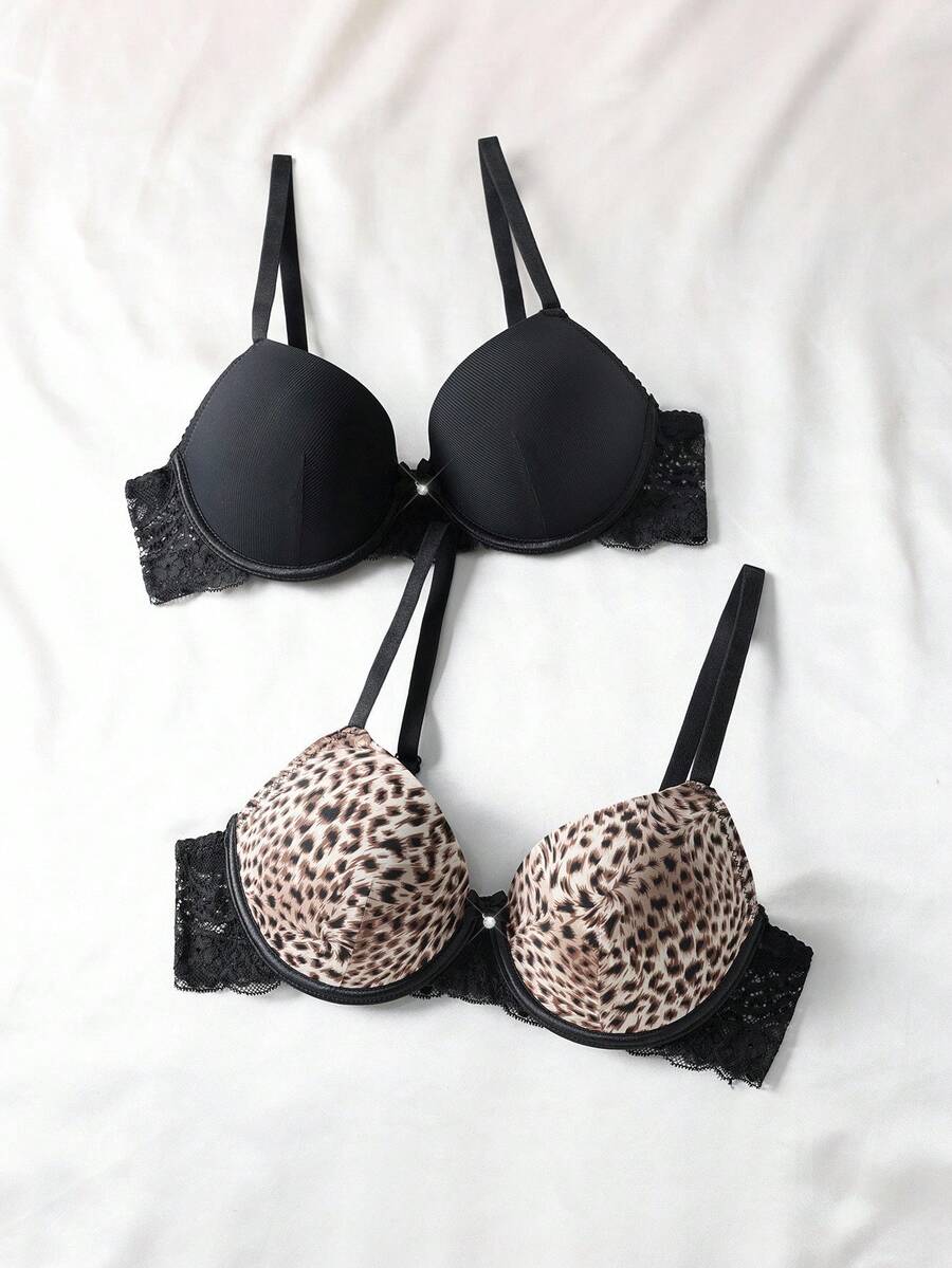 DesireSculpt 2pcs/Set Romantic Sexy Lace Patchwork Bras, Simple ...