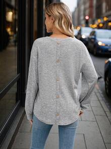 2026 Trending Heather Long Sleeve Tee, Crew Neck Drop Shoulder Loose ...