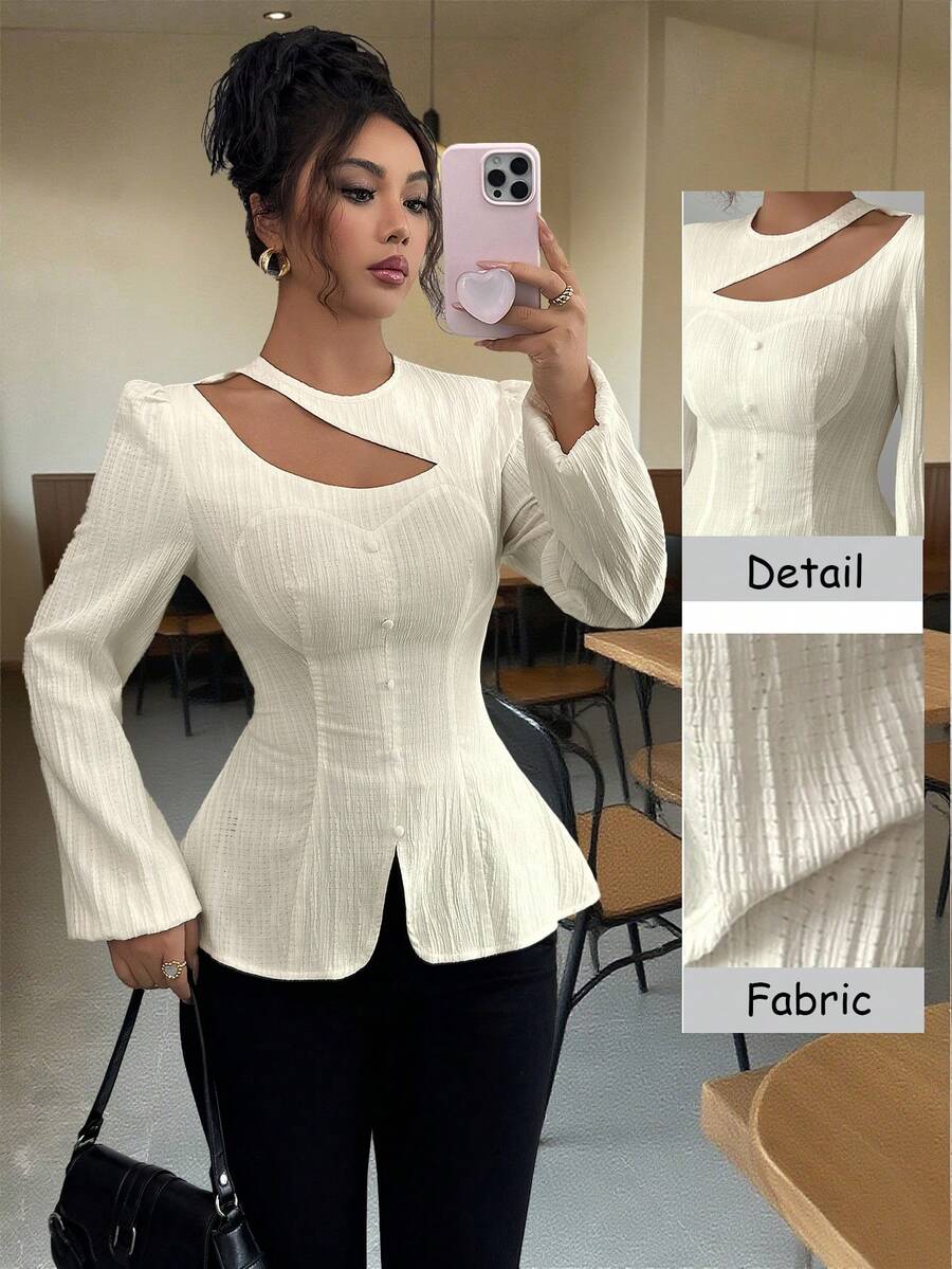 Elenzga Damen elegantes Peplum-Top mit einfarbigem und Cut Out ...