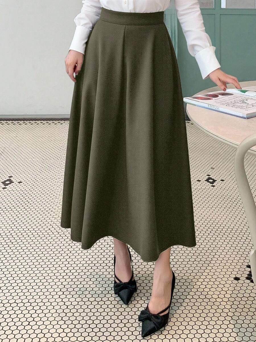 DAZY Falda midi elegante de cintura alta de unicolor para oficina ...