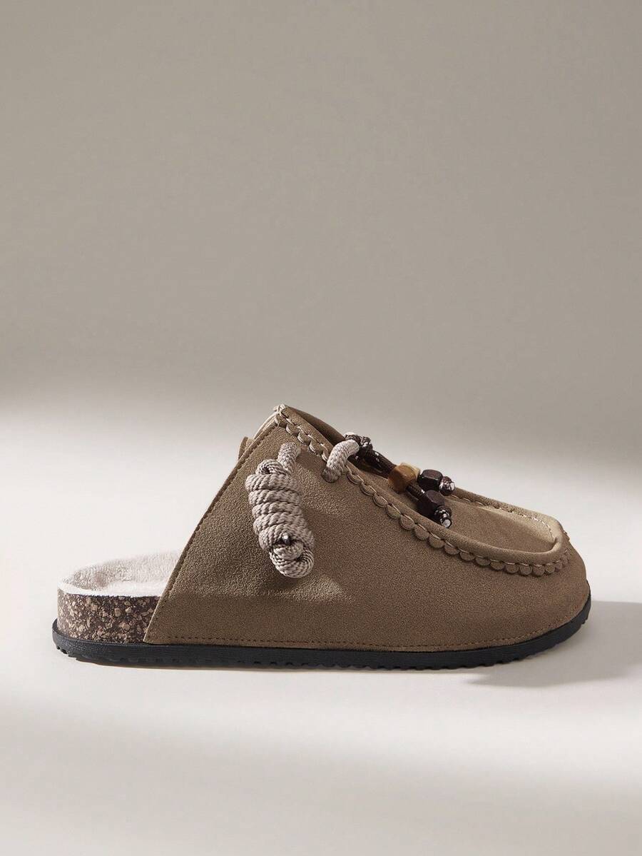 Solecia Women's Round-Toed Mark Line Retro Double-Beaded Fine Wool Sole ...