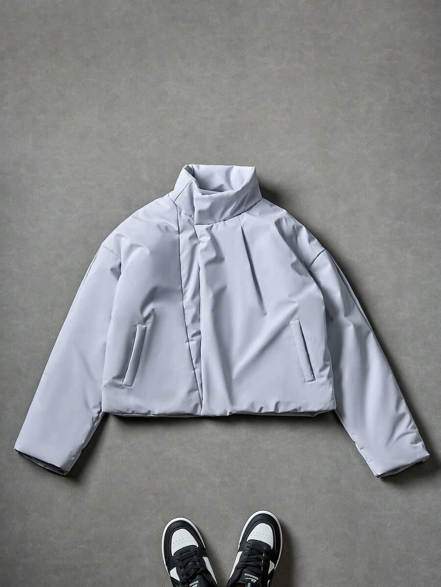 Manfinity EMRG Men's Solid Color Loose Zip-Up Jacket, High Collar ...