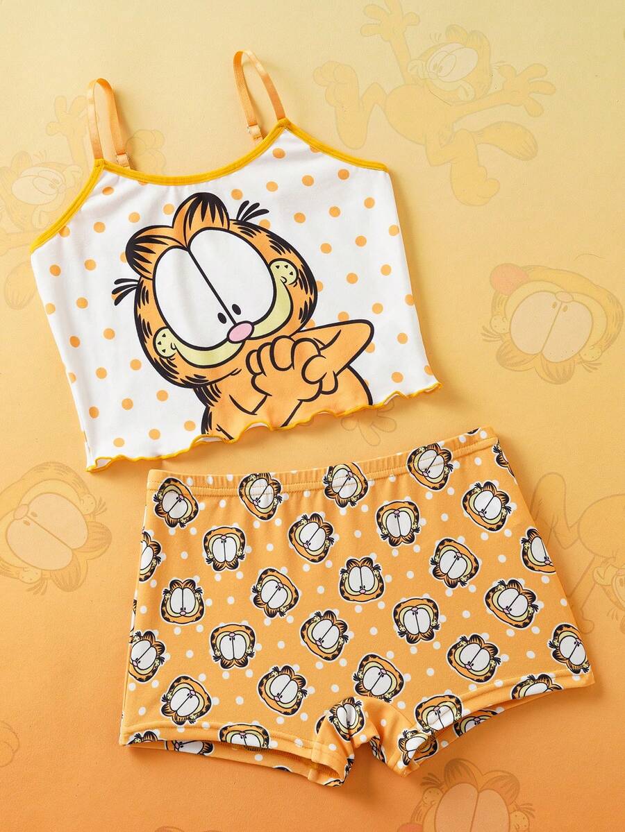 GARFIELD | SHEIN 2pcs Tween Girl Cat & Polka Dot Print Contrast Lettuce ...