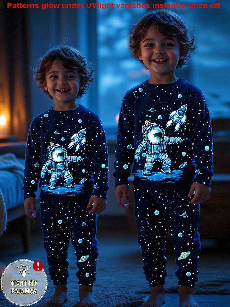1 Set Baby Boy Astronaut & Glow-In-The-Dark Star Print Tight Fit Long ...