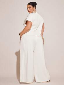 SHEIN BAE Plus Size Women 2pcs Set: Batwing Sleeve Minimalist Waist ...