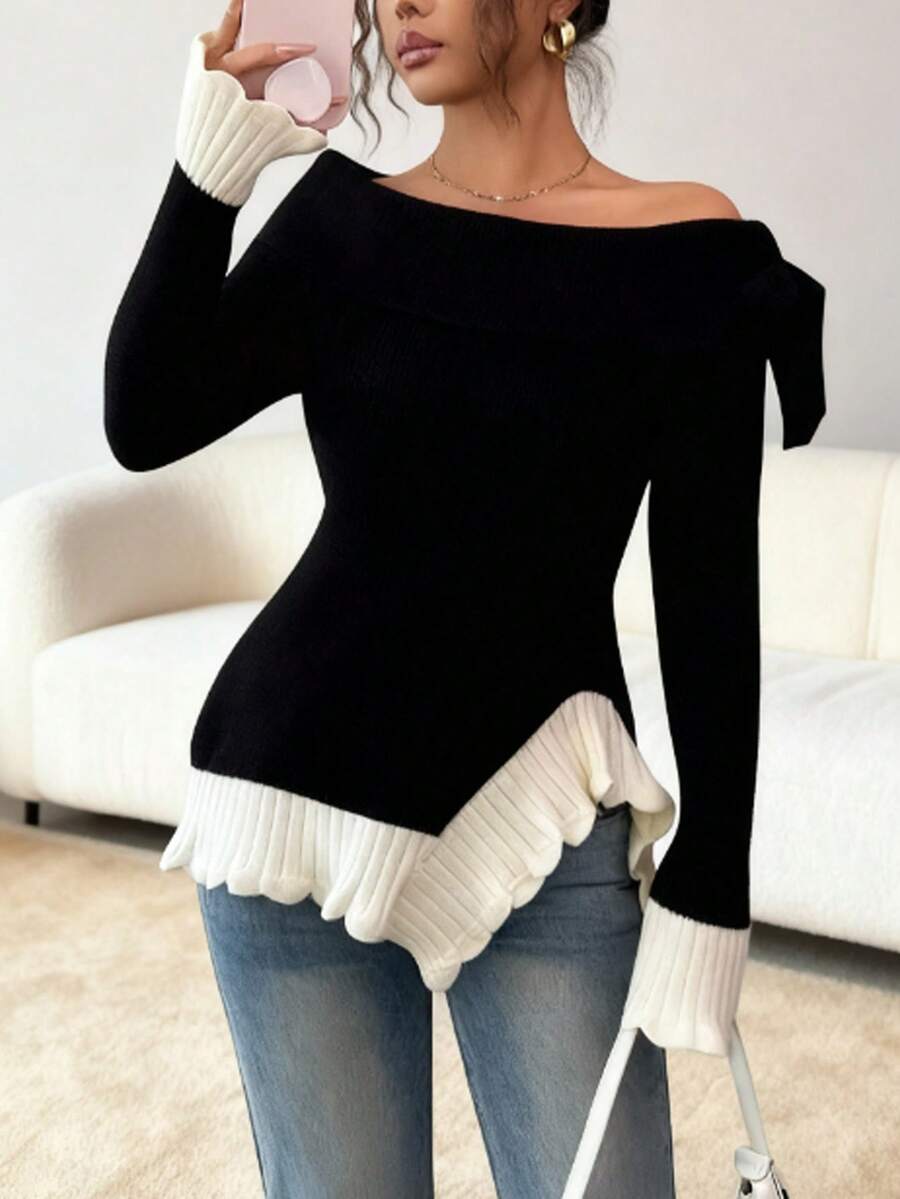 Elenzga Suéter elegante y romántico para mujer con cintura ceñida ...