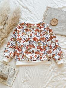 Vintaside Kids Tween Girl Round-Neck Sweatshirt,White Floral Autumn ...