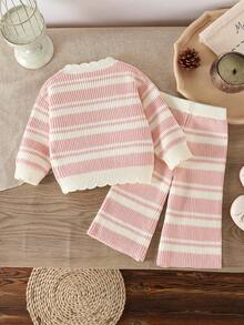 SHEIN Vintaside Kids 2pcs Baby Girls Knitted Sweater And Wide Leg Pants ...