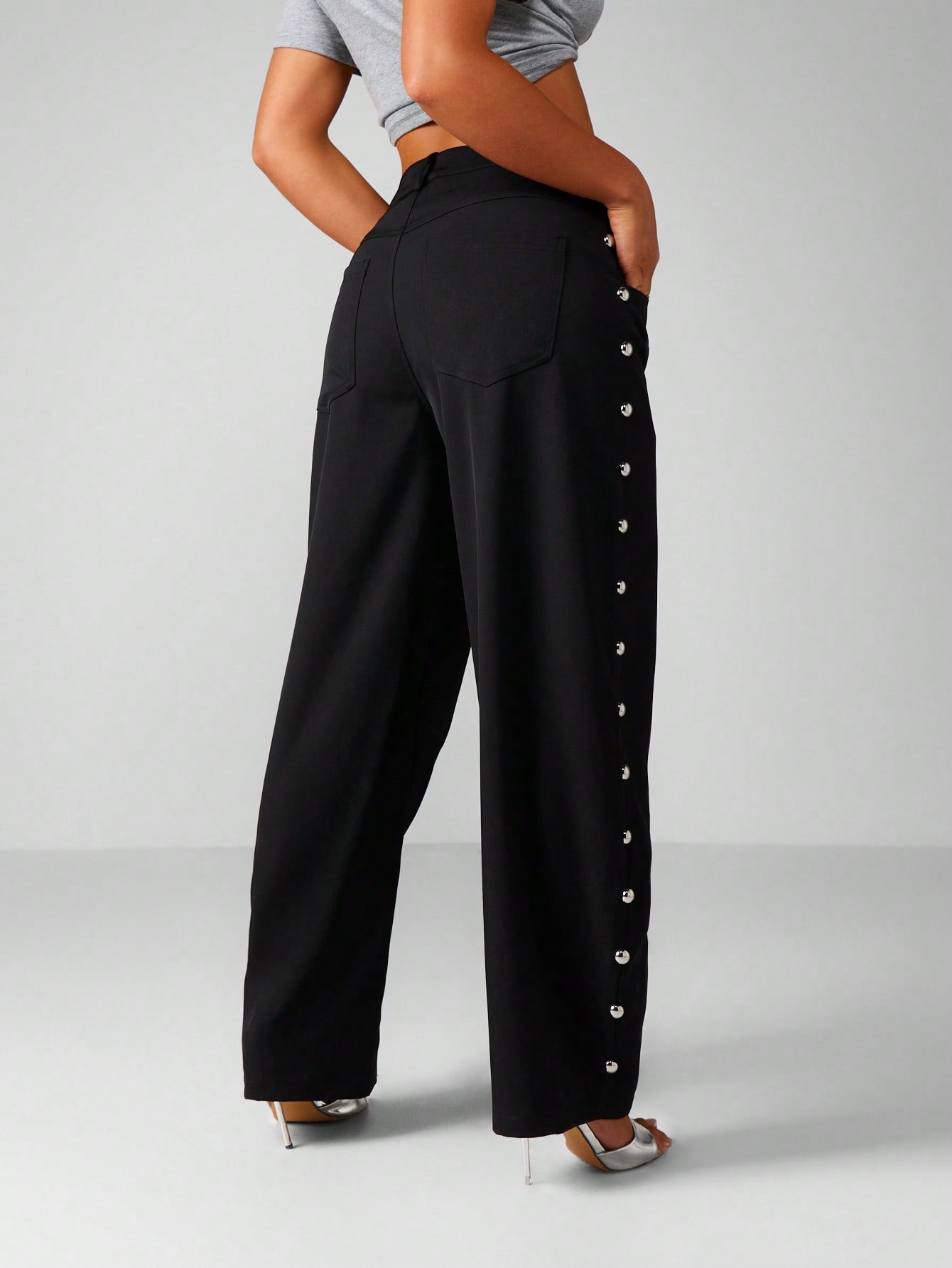 MISSGUIDED Wide Leg Pants With Side Button Detail｜MISSGUIDED