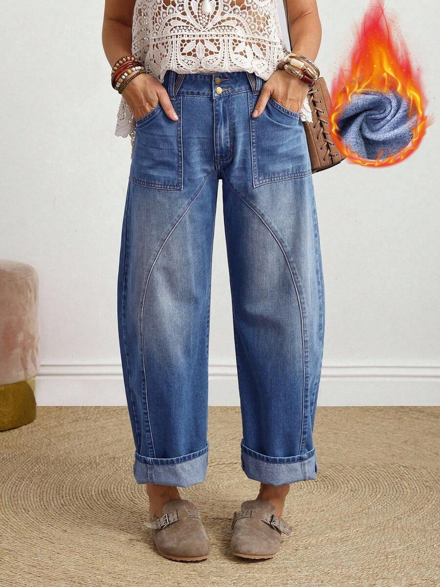 EMERY ROSE Jeans casuales de corte holgado con bolsillos para mujer ...