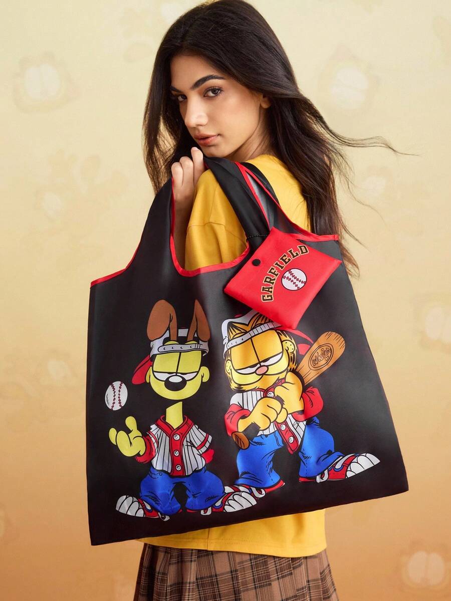 GARFIELD | SHEIN 1 ชิ้น กระเป๋าช้อปปิ้งพับได้โพลีเอสเตอร์พิมพ์ลาย ...