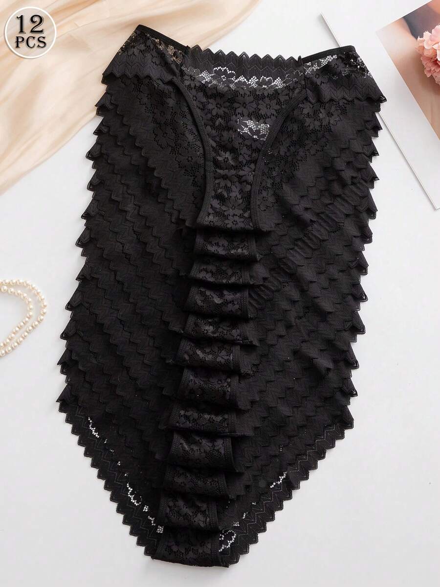 SHEIN Set de 12 bragas de encaje románticas y sexys para mujer, ropa ...