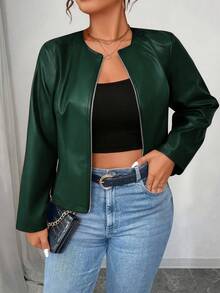 SHEIN PETITE CURVE Chaqueta de piel sintética clásica y versátil para ...