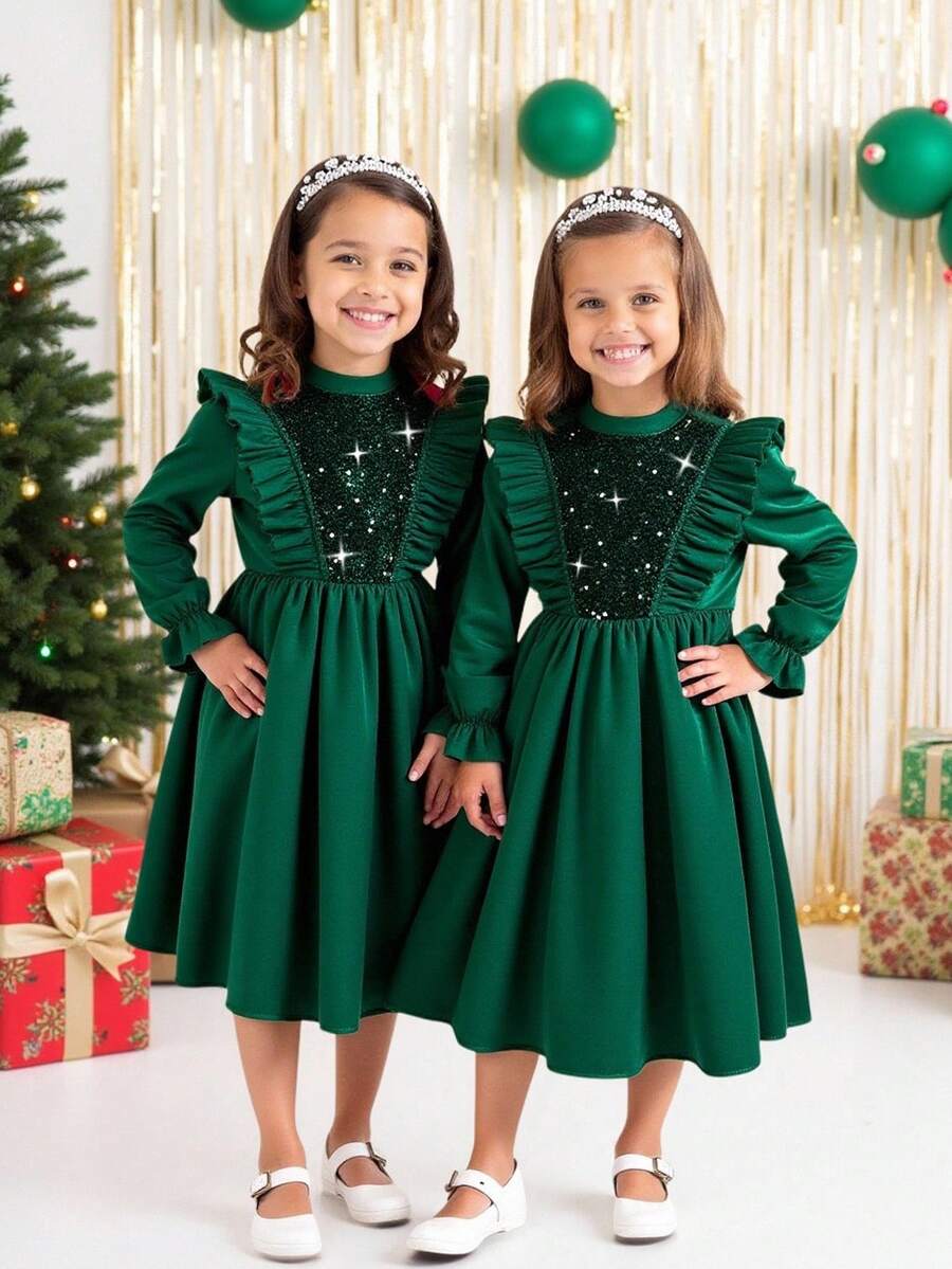 SHEIN Vestido elegante de fiesta para niñas, con detalles de terciopelo ...