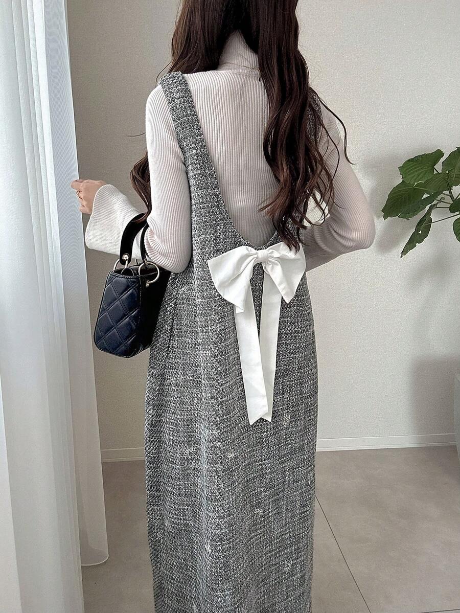 FRIFUL Women's Backless Bowknot Side Slit Contrast Color Loose Casual ...