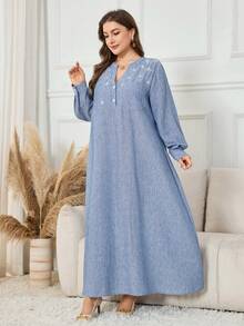 Modelyn Vestido casual de otoño con cuello con muesca bordado para ...