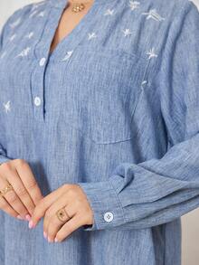 Modelyn Vestido casual de otoño con cuello con muesca bordado para ...