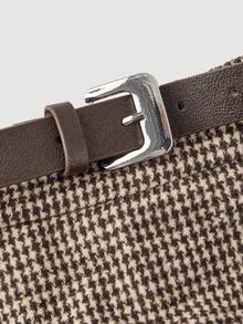 SHEIN MOD Khaki Houndstooth Wool Belted Side-Button Shorts – Vintage ...