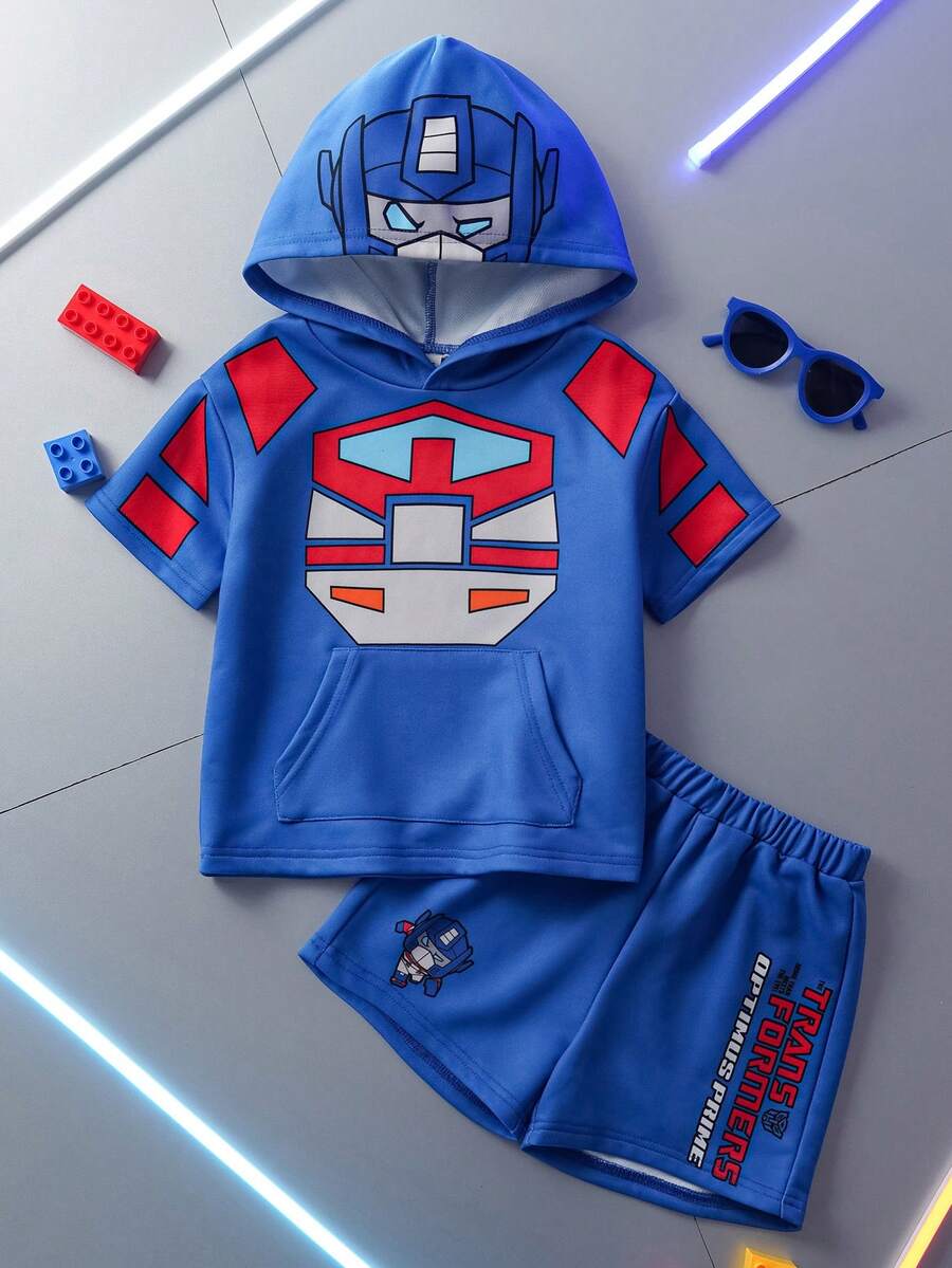 Transformers X SHEIN Young Boy Summer Casual Cartoon Robot Print Pocket ...