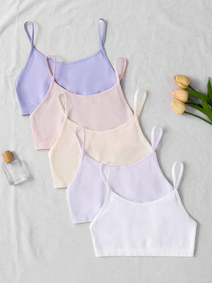 SHEIN 5pcs/Set Teen Girls' Minimalist Comfortable Camisole Bras For ...