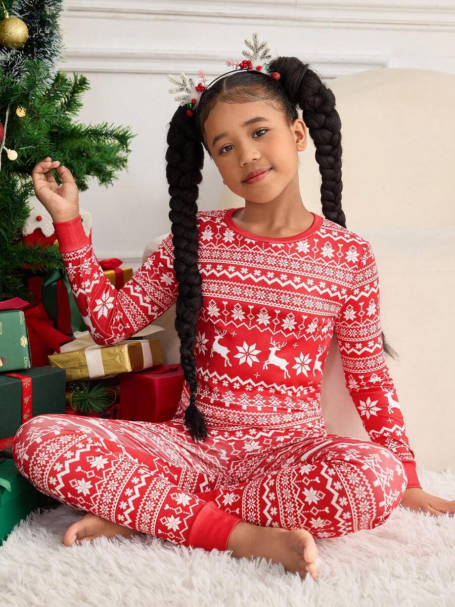 Tween Girl Daily Casual Christmas Holiday Round Neck Long Sleeve ...