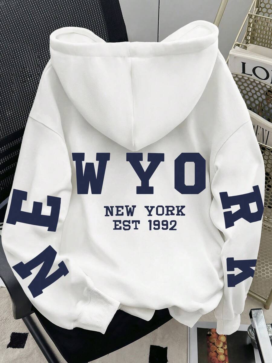 INAWLY Women's Fashion Letter Pattern Casual Loose Drop Shoulder ...