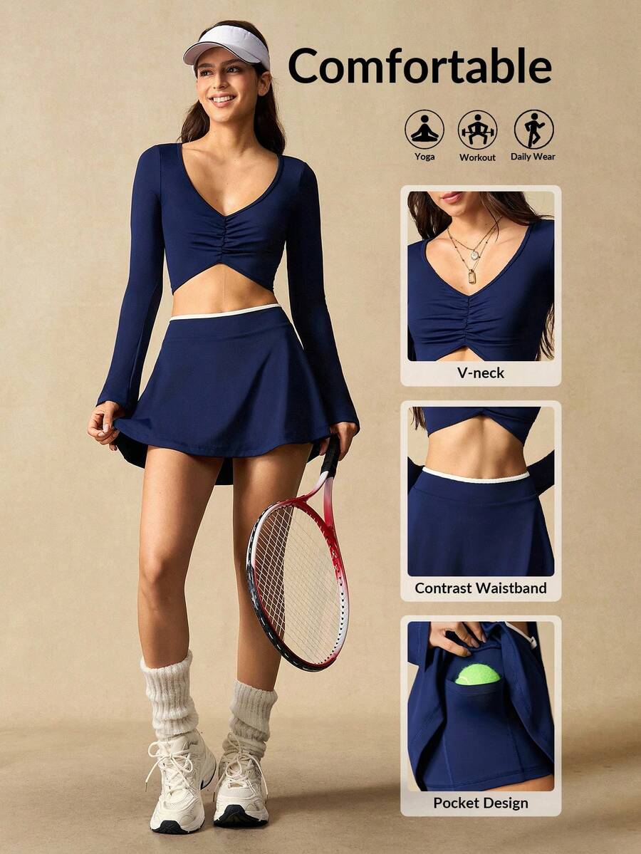 VARSITIE Damen Einfarbiges Crop Top und Mini Rock Shorts Trainingsanzug ...