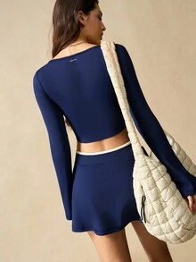 VARSITIE Damen Einfarbiges Crop Top und Mini Rock Shorts Trainingsanzug ...