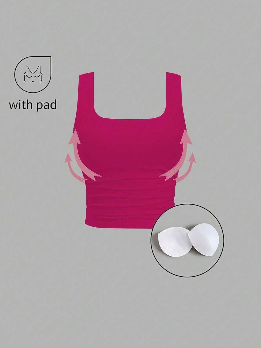 Sweetra Top de tirantes ajustado con pliegues y cuello cuadrado, de ...