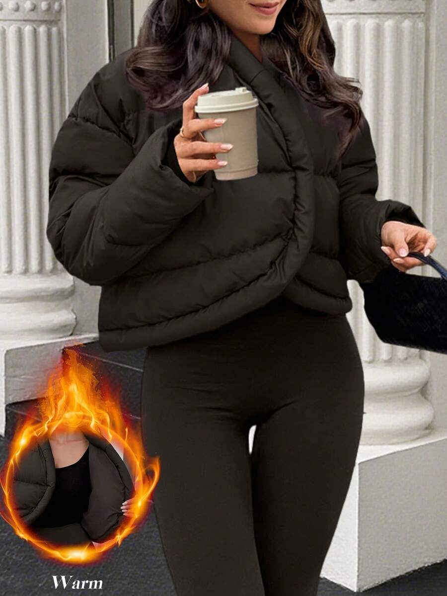 EMERY ROSE Damen einfarbige langärmelige kurze Lässig Winterjacke ...