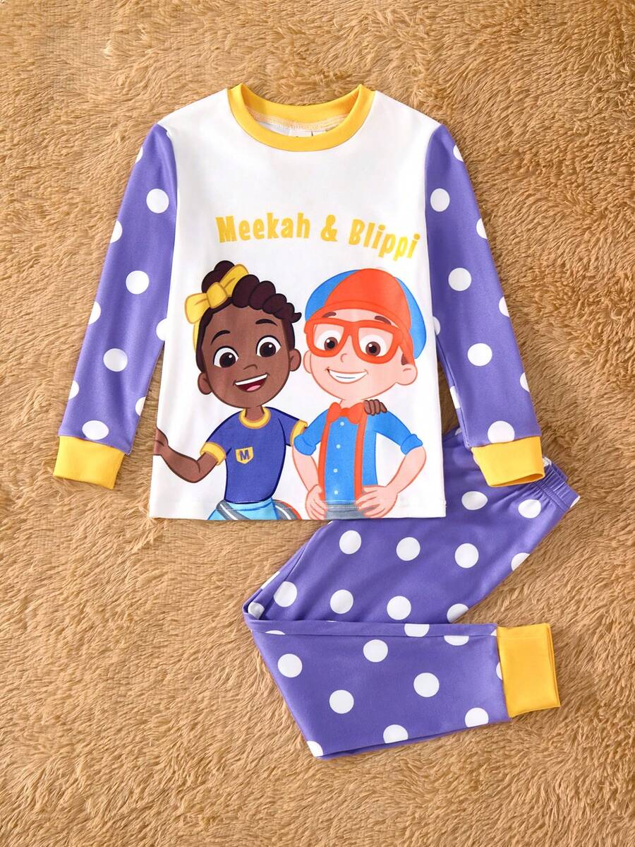 Blippi X SHEIN 2pcs/Set Young Girl Casual Cartoon Meekah Polka Dot ...