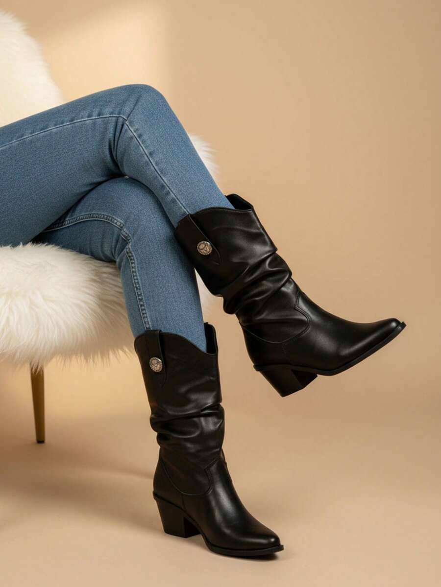 Botas vaqueras bordadas para mujer, de media caña y puntales, estilo ...