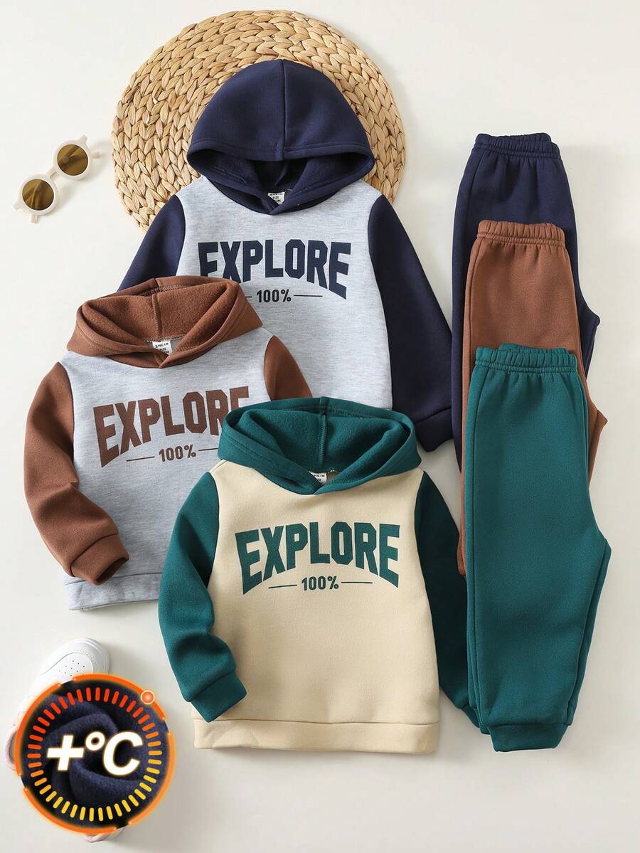 SHEIN Conjunto Casual de Moletom com Capuz e Calça Jogger com Estampa ...