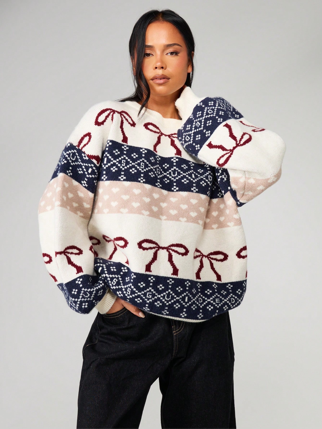 MISSGUIDED Oversized Knitted Christmas Jumper With Fair Isle Pattern ...
