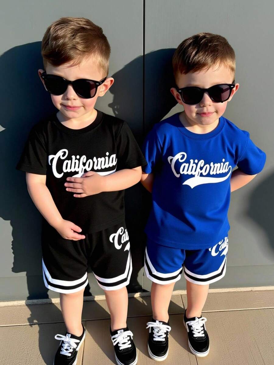 4pcs/Set Baby Boy Girl Casual Sports Style Black Summer Beach Loose ...