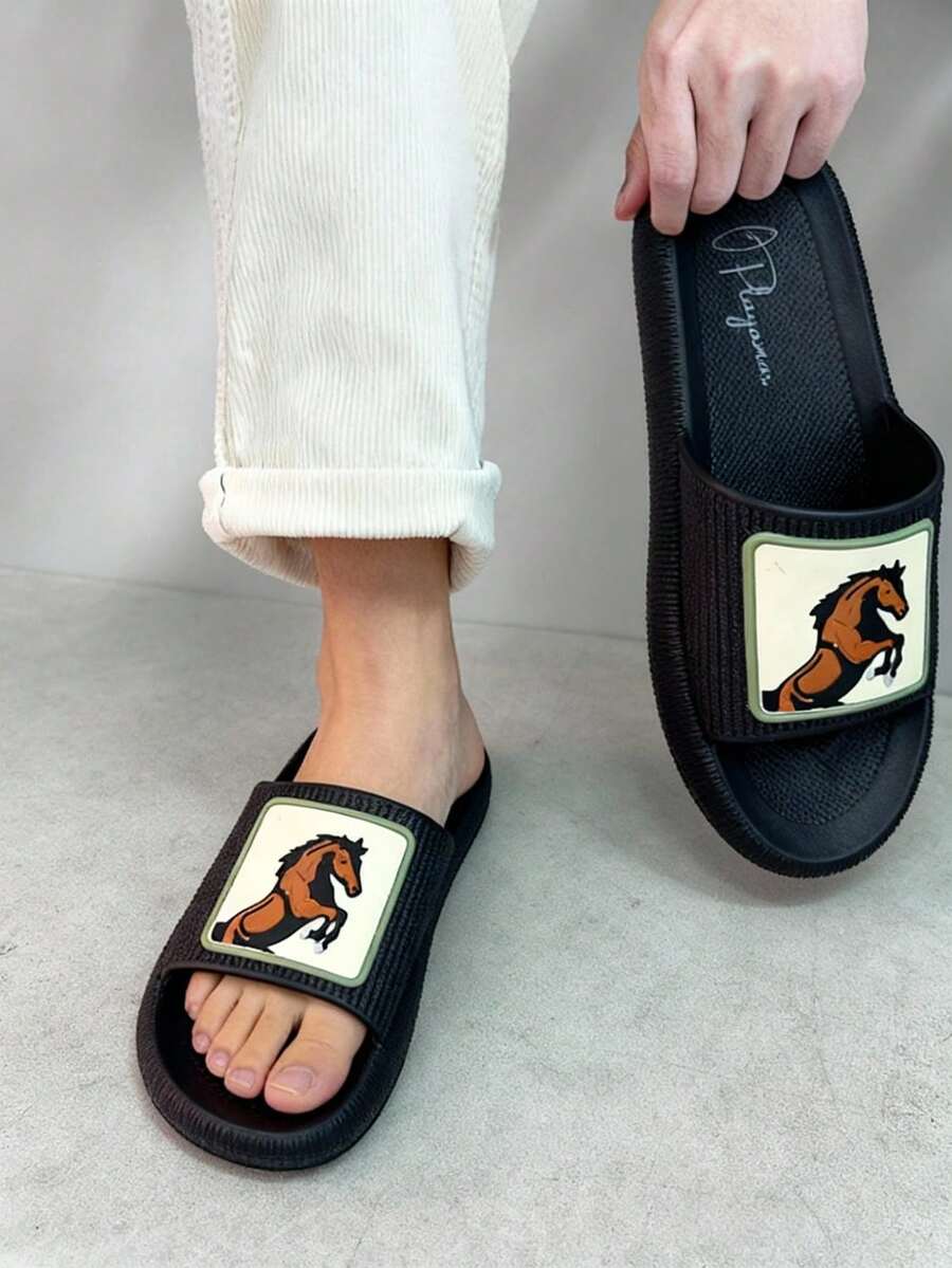 Sandalia de hombre PVC resistente estampado de caballo punta abierta ...