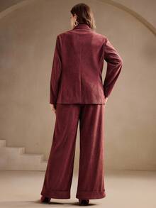 Anewsta Brick Red Women's Vintage Ribbed Long Sleeve Loose Blazer And ...