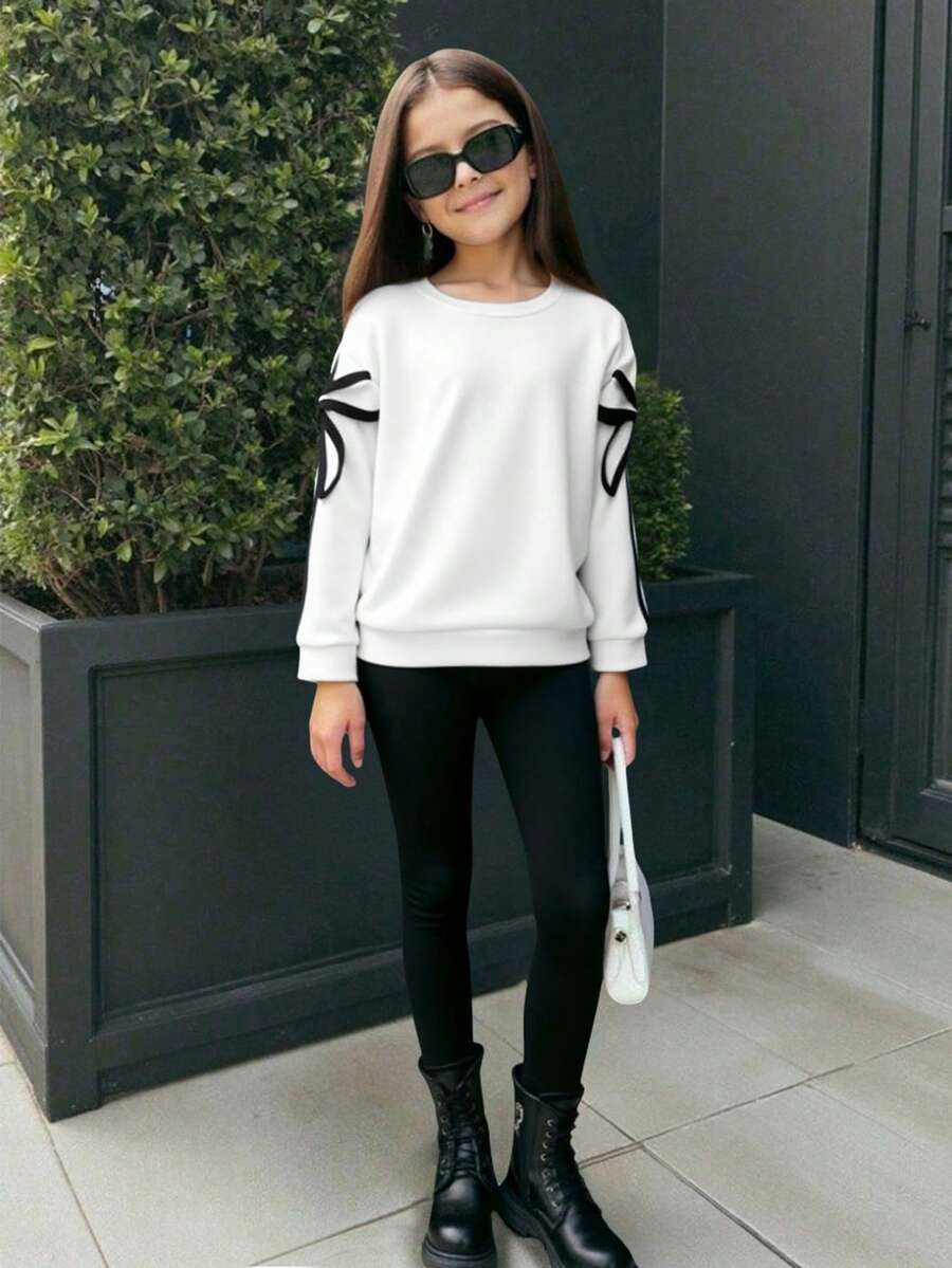 Elladie kids 2pcs Young Girl Bow Decor Long Sleeve Sweatshirt And Pants ...
