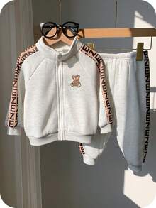 2pcs Baby Boy Cute Colorblock Letter & Cartoon Print Sweatshirt And ...