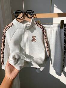2pcs Baby Boy Cute Colorblock Letter & Cartoon Print Sweatshirt And ...