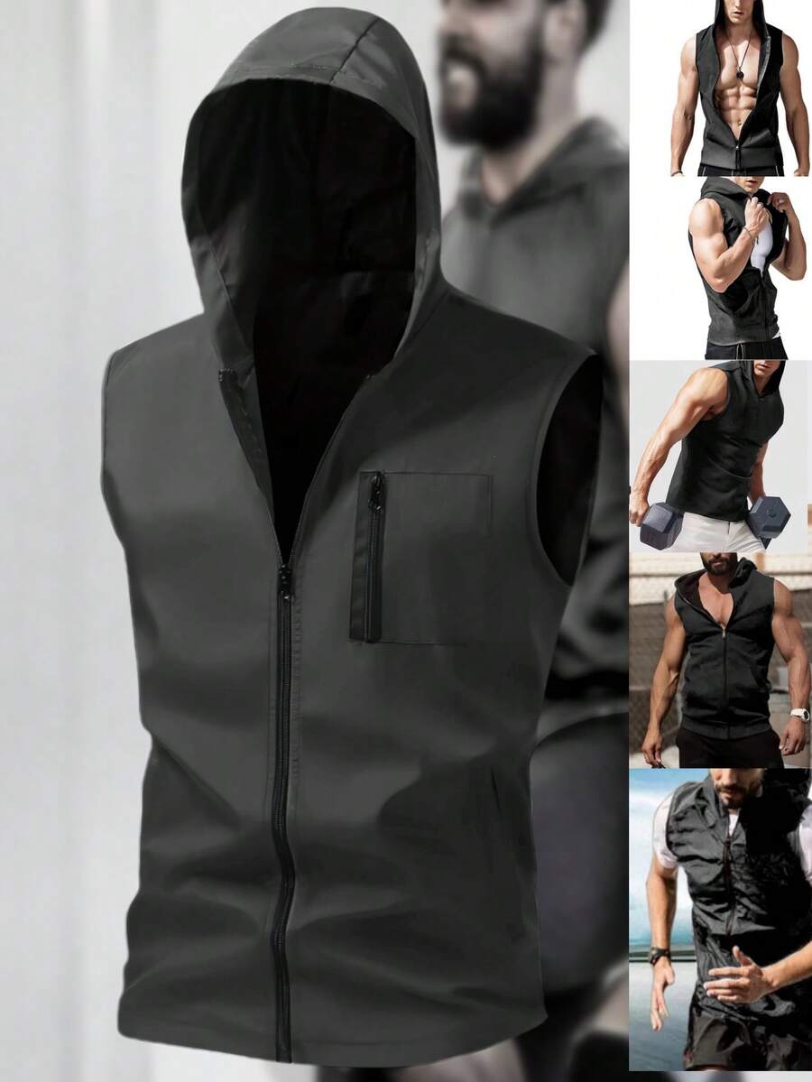Manfinity Homme Chaleco con capucha con cremallera ligero y casual para ...
