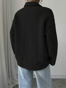 Elenzga Damen Einfarbige Lässige Knopf-Revers Jacke mit Kunstfell ...