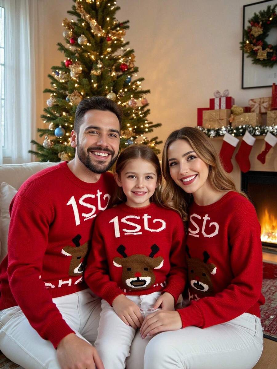 Manfinity Homme Herren Weihnachts-Familien-Cartoon-Muster Pullover mit ...