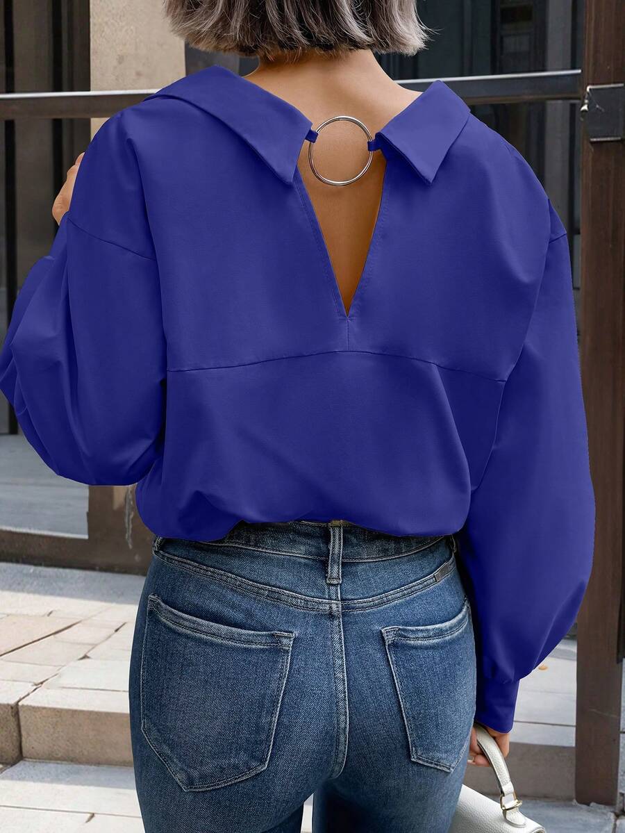 EMERY ROSE Women's Solid Color Minimalist Long Sleeve Shirt, Casual ...