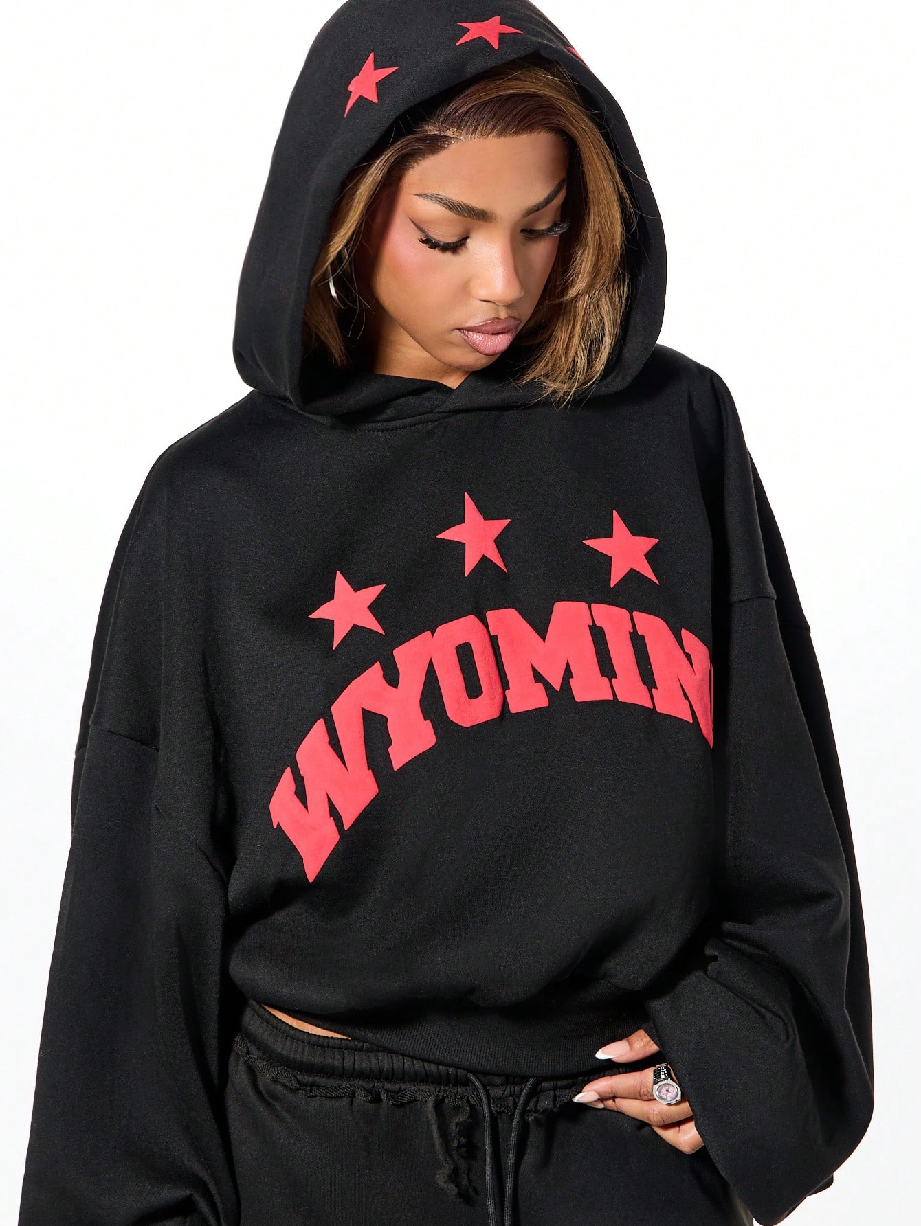 SUMWON WOMEN Wyoming Oversized Graphic Hoodie With Star Design And Bold ...