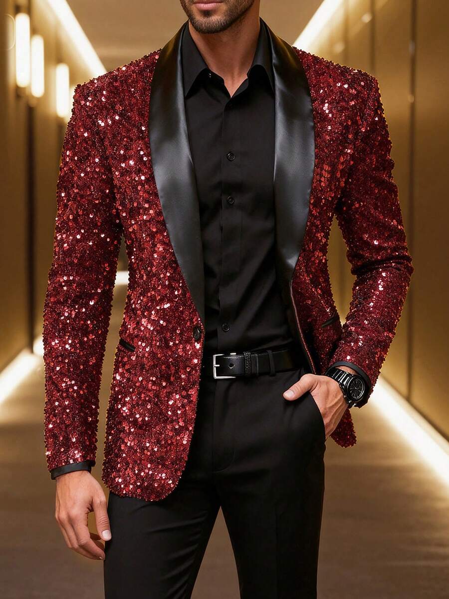 Manfinity AFTRDRK Men's Shiny Epaulet Long Sleeve Shawl Neck Fashion ...