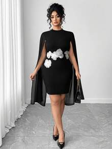 Elenzga Plus Size Women's Black And White Dress,Autumn Elegant Formal ...