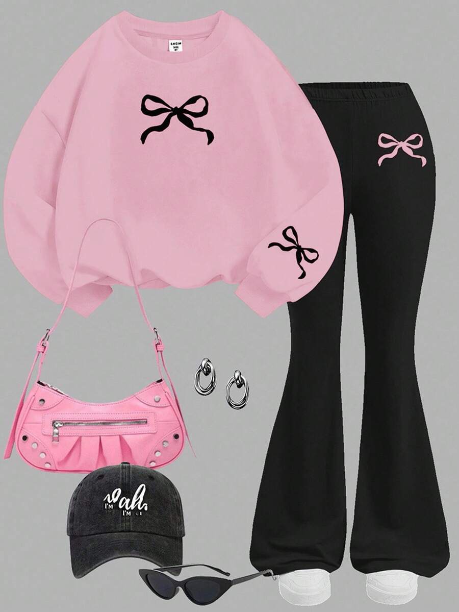 SHEIN Leap Crew 2 Stücke Tween Mädchen Sweatshirt mit Schleifen-Muster ...