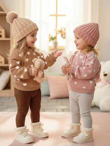 SHEIN Happikins Khaki & Brown, Minimalist Cute Heart Print, Baby Girls ...